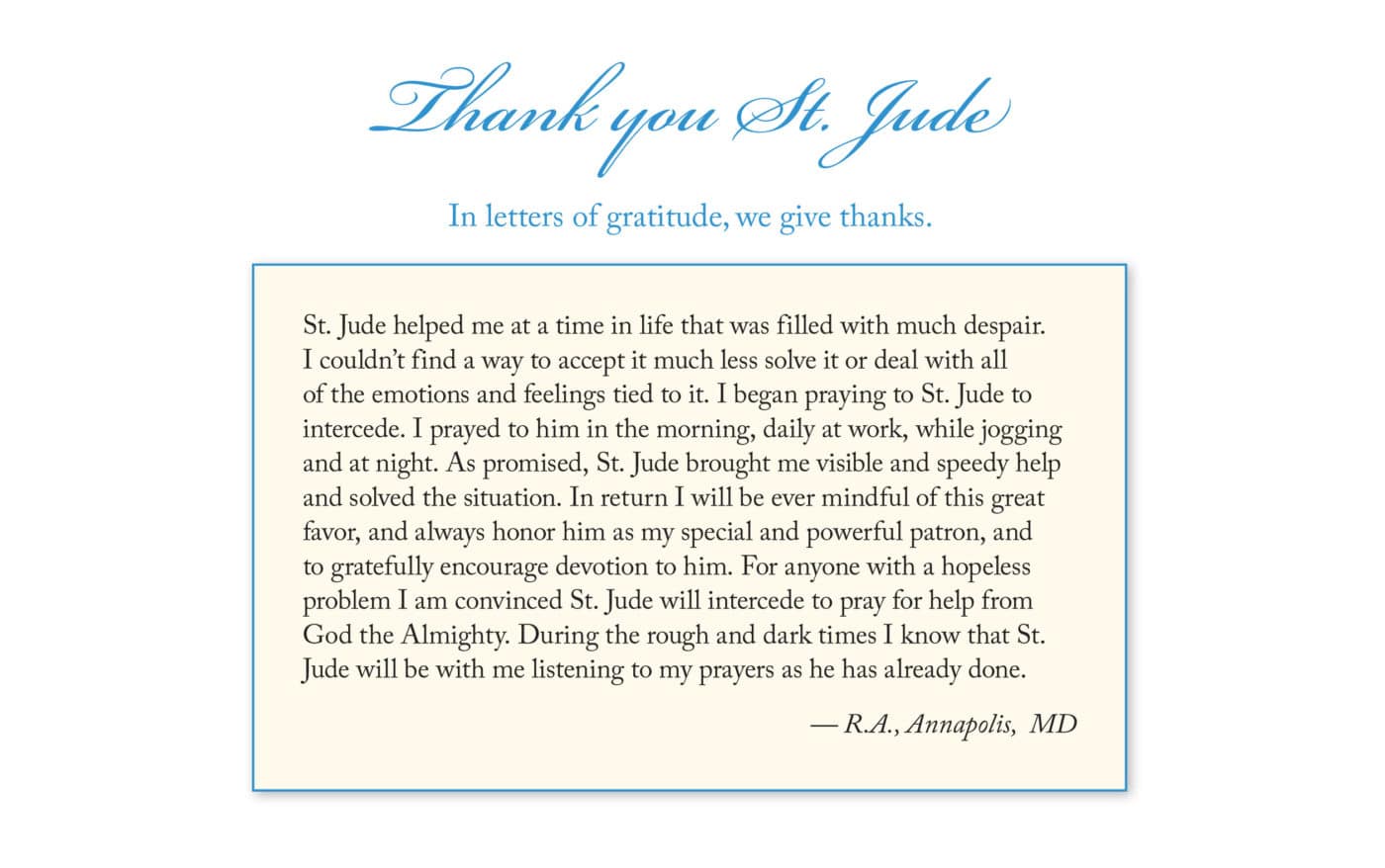 Letters of Gratitude | The National Shrine of Saint Jude