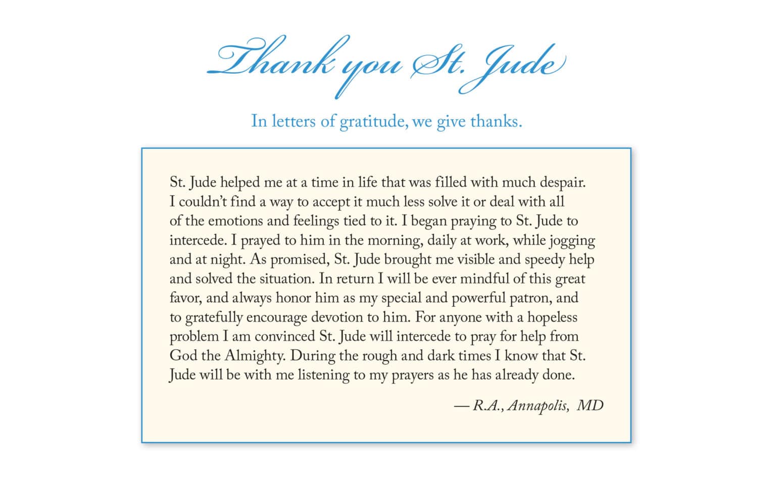 Letters of Gratitude | The National Shrine of Saint Jude